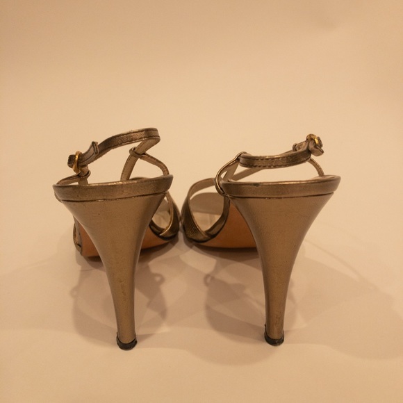 Neiman Marcus | Shoes | Neiman Marcus Metallic Gold Strappy High Heels ...